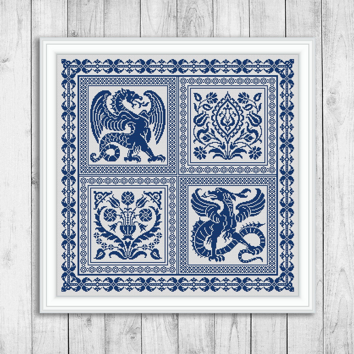 Sampler Cross Stitch Pattern Dragon Cross Stitch Pattern | Etsy