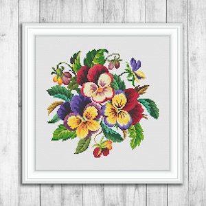 Vintage Pansies Cross Stitch Pattern, Pansy Cross Stitch Pattern ...