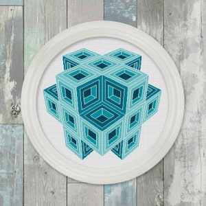 Cube Cross Stitch Pattern, Modern Cross Stitch Pattern, 3D Cube, Modern ...