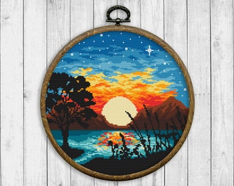 Cross Stitch Sunset | Etsy