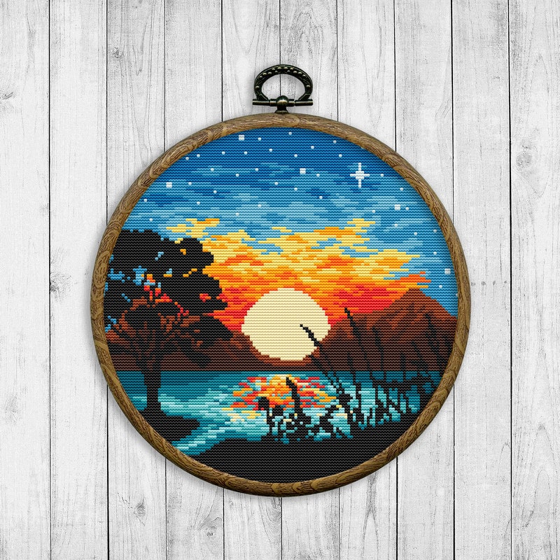 Cross Stitch Sunset - Etsy