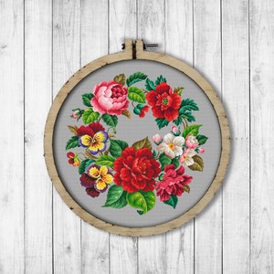 Vintage Wreath # 5 Cross Stitch Pattern, Flowers Cross Stitch Pattern ...