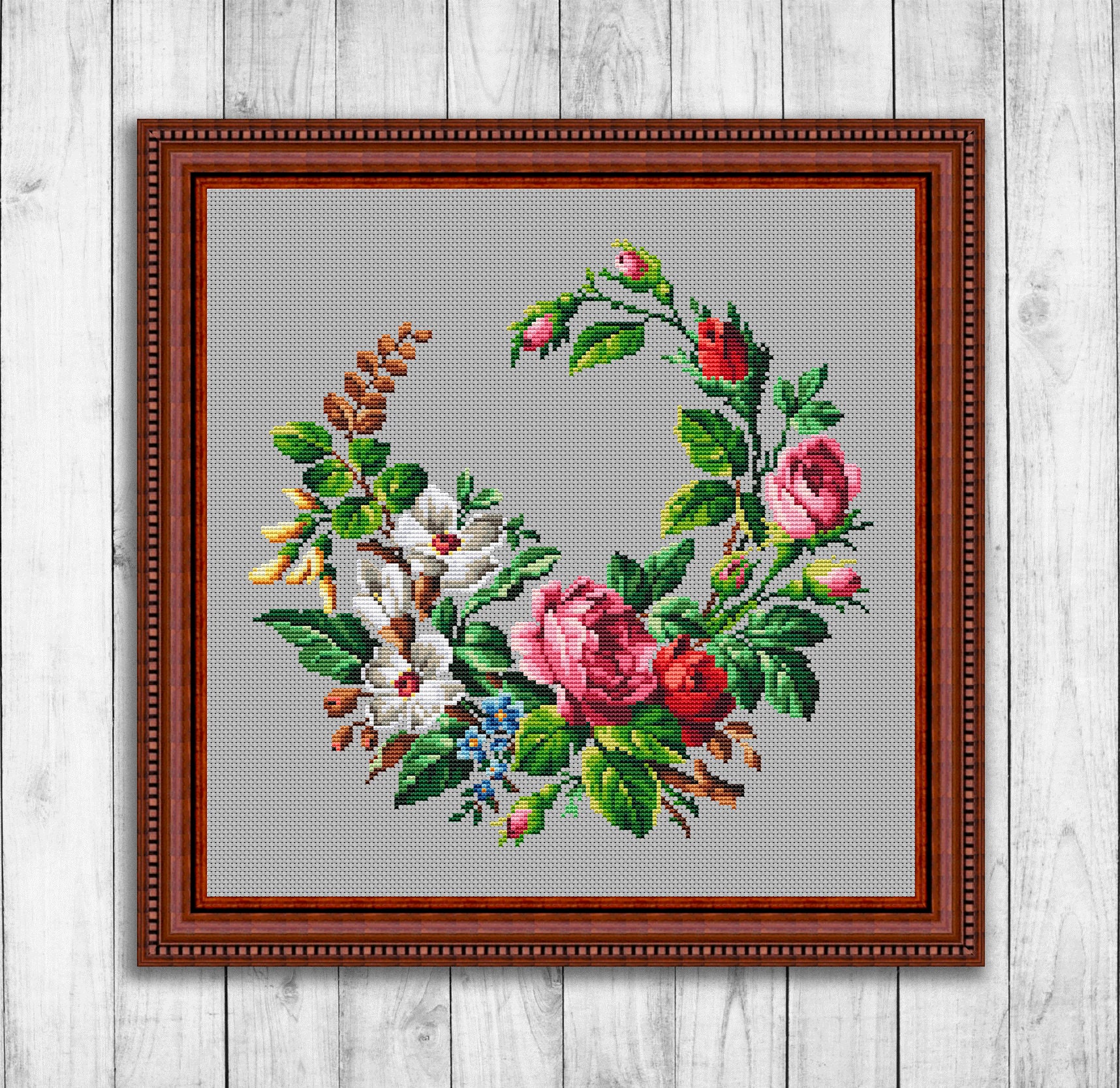 Vintage Wreath 9 Cross Stitch Pattern Flowers Cross Stitch | Etsy