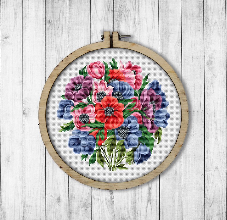 Vintage Anemones Cross Stitch Pattern Spring Flowers Cross | Etsy