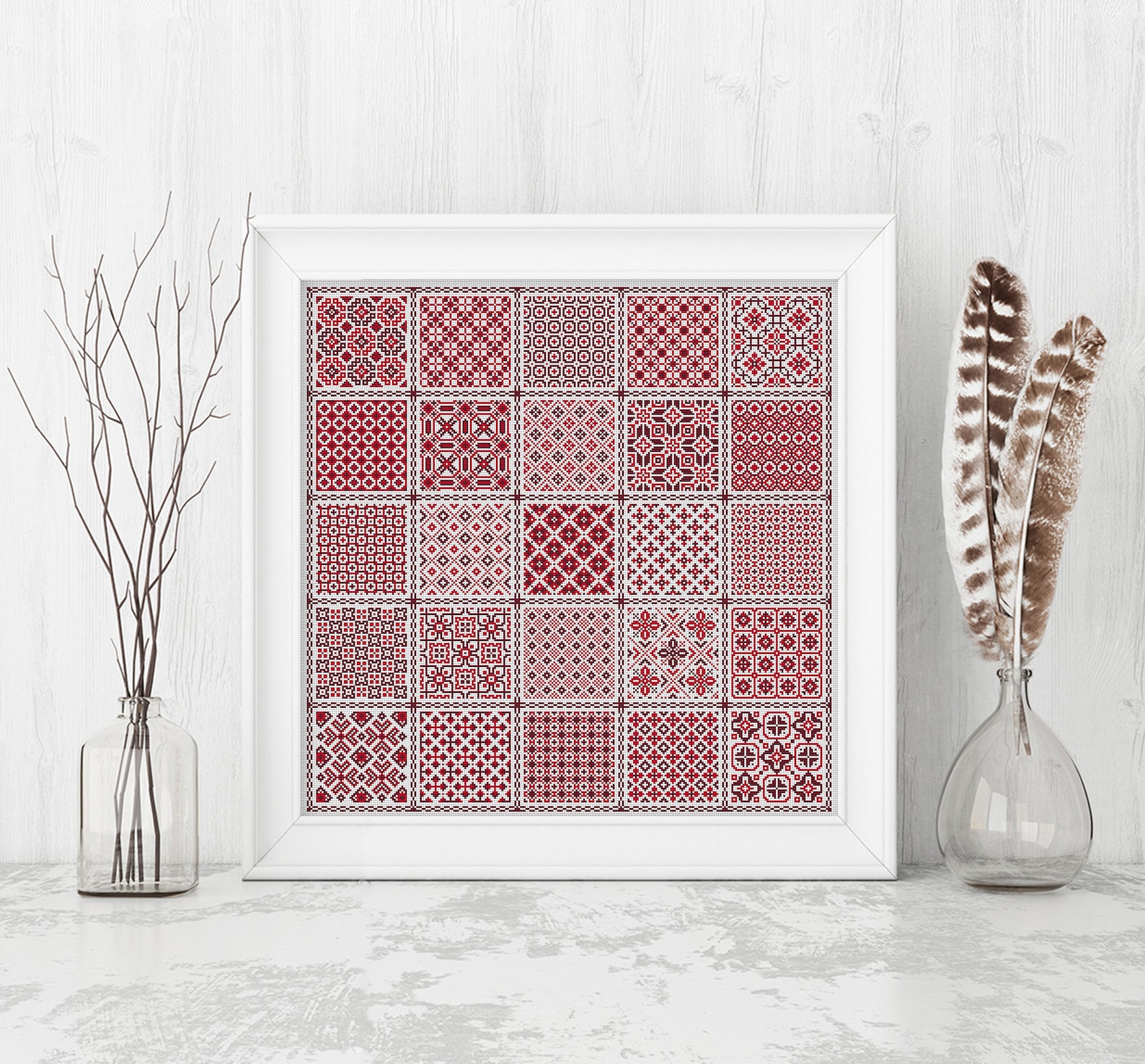 Sampler Cross Stitch Pattern Square Ornament Cross Stitch | Etsy UK