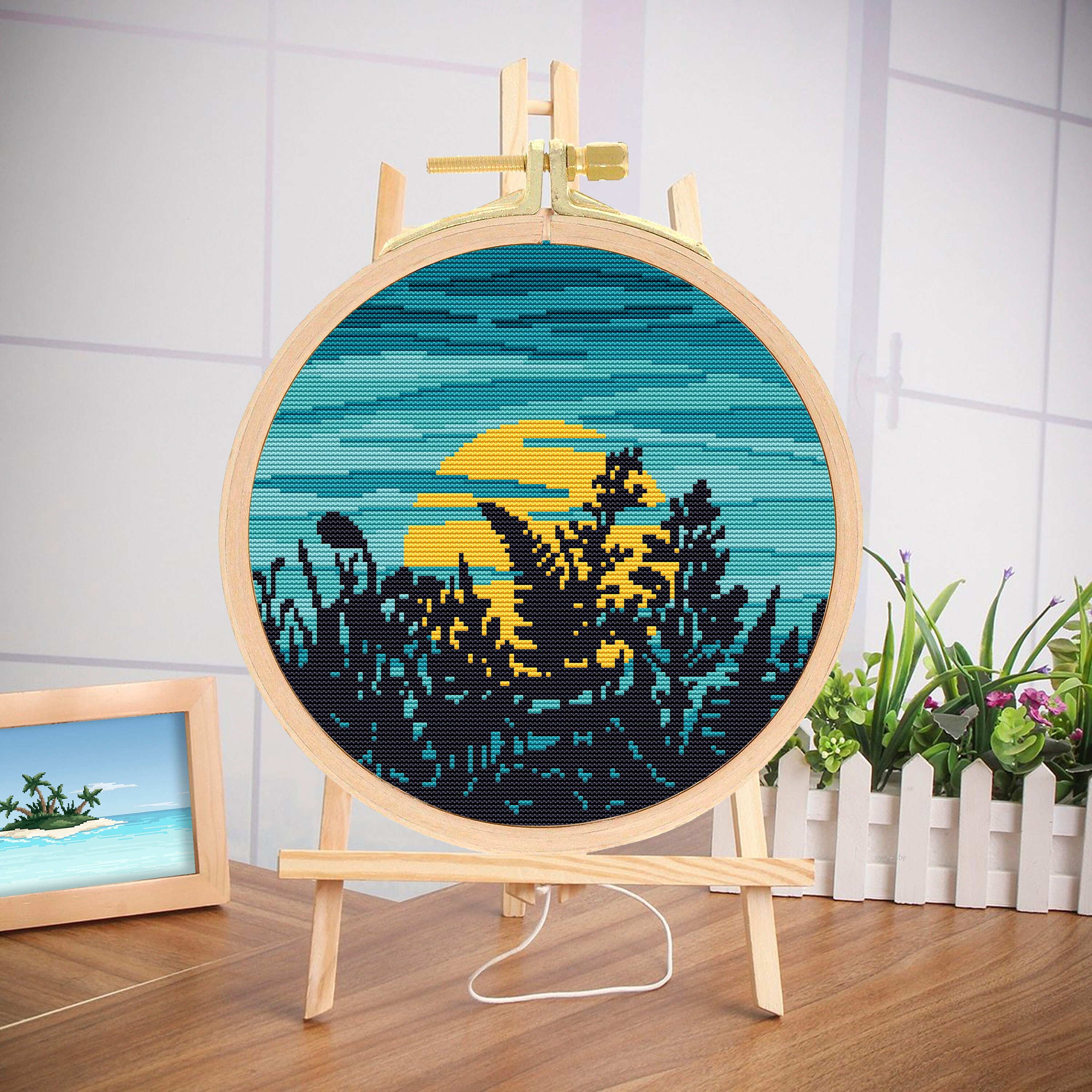 Flower Landscape Cross Stitch Pattern, Modern Counted Cross Stitch ...