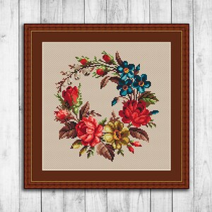 Vintage Wreath Cross Stitch Pattern, Flowers Cross Stitch Pattern ...