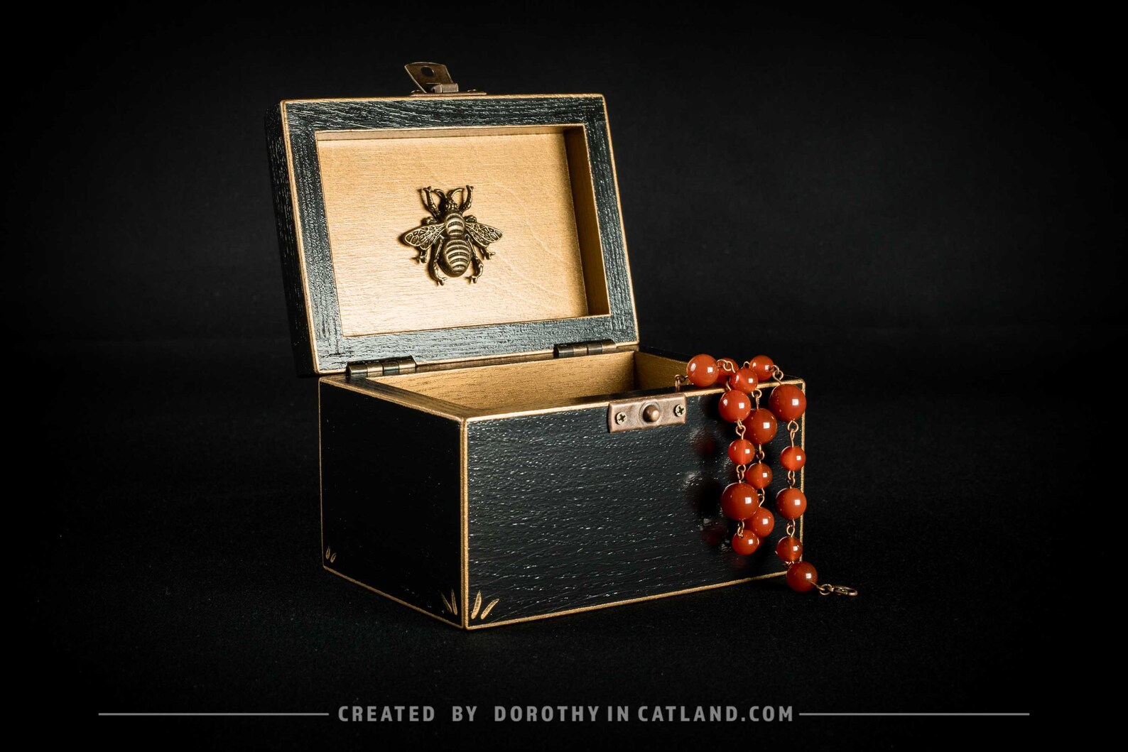 Black Jewellery Box With a Golden Flower and a Golden Bee, Celebrate ...