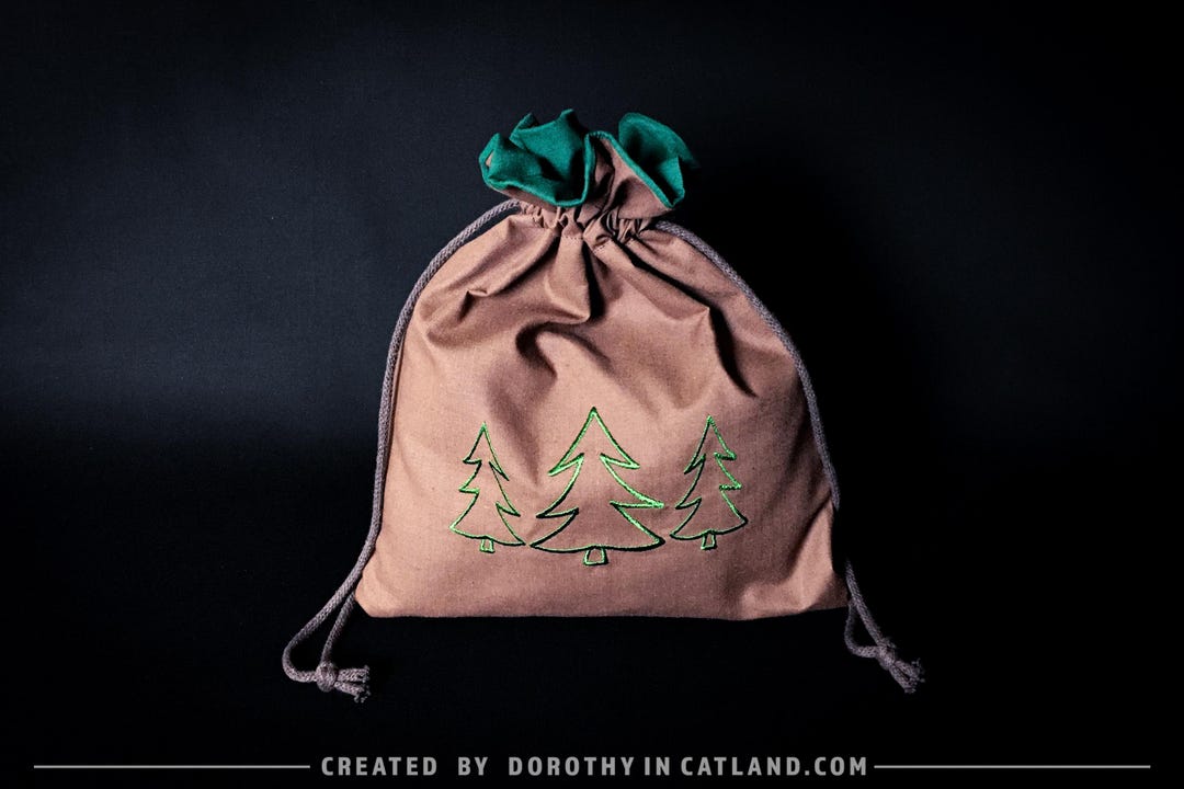 Brown Drawstring Bag With Holiday Trees - Etsy