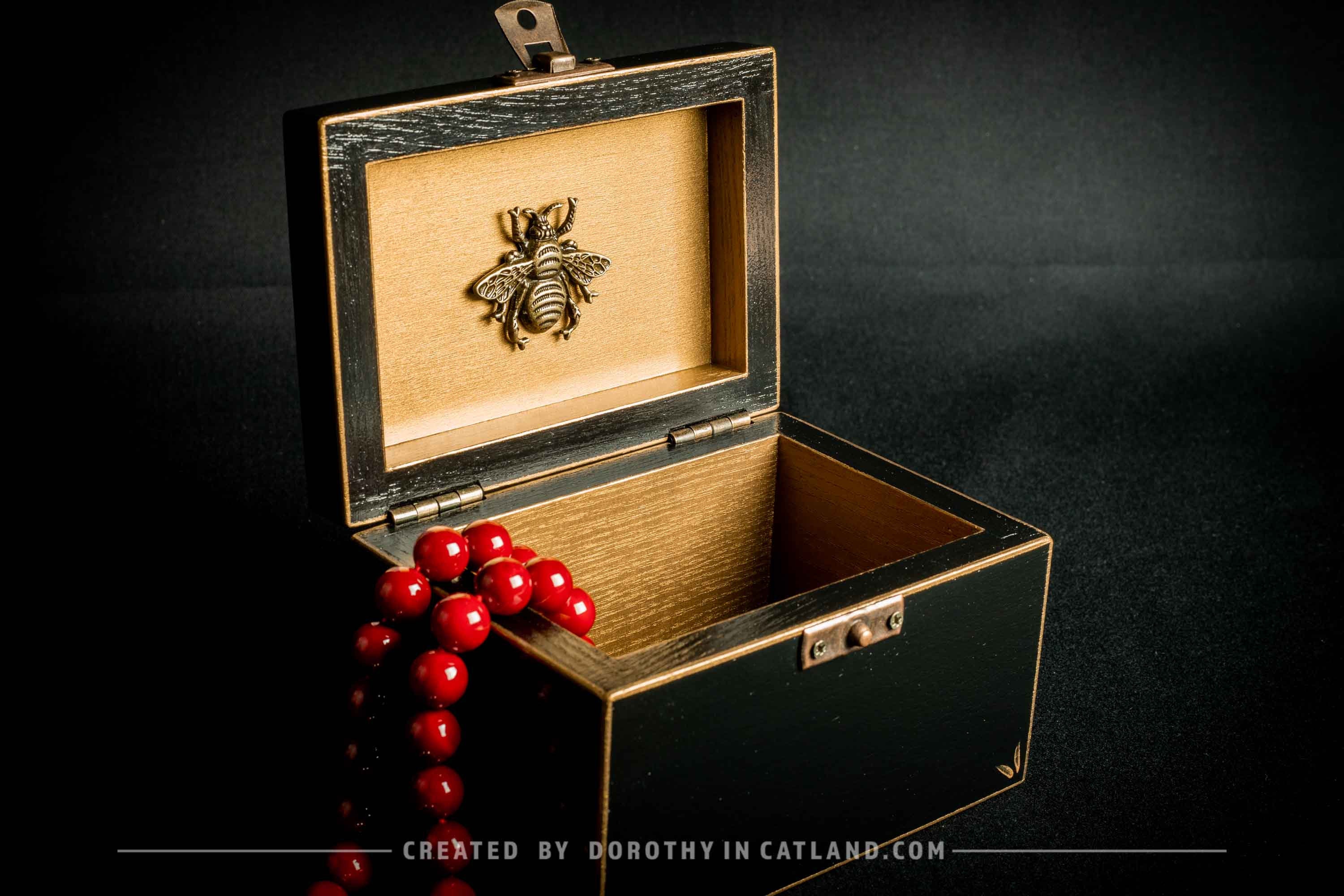 Black Jewellery Box With a Golden Flower and a Golden Bee - Etsy