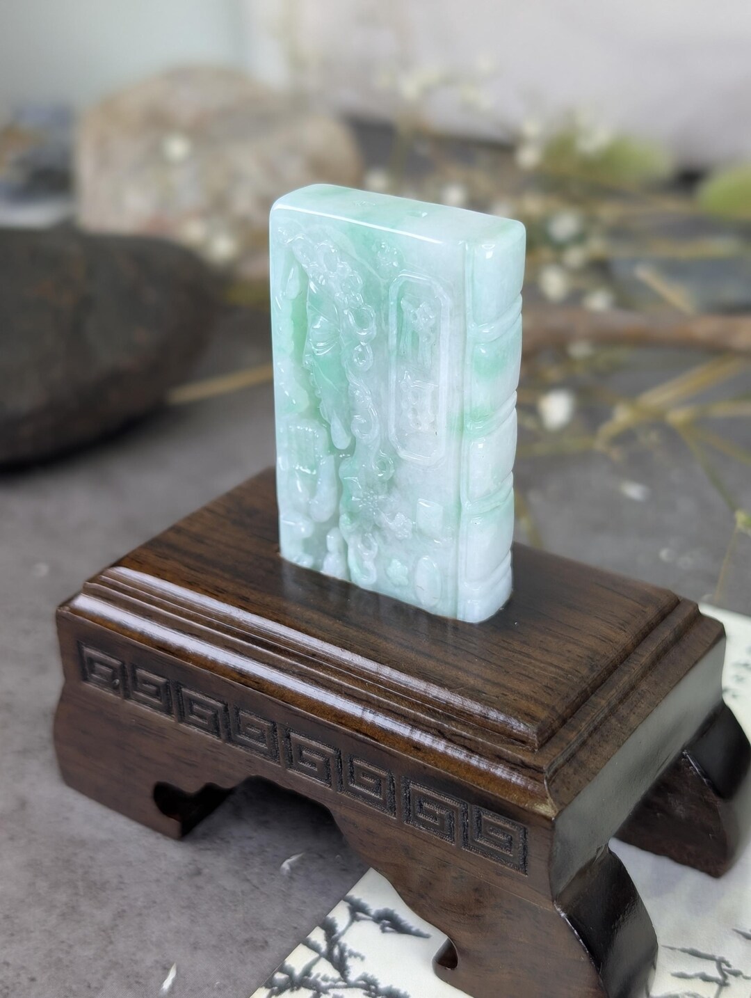 Hand-carved Jadeite Guanyin Book Pendant | Green Jadeite Amulet, Home ...