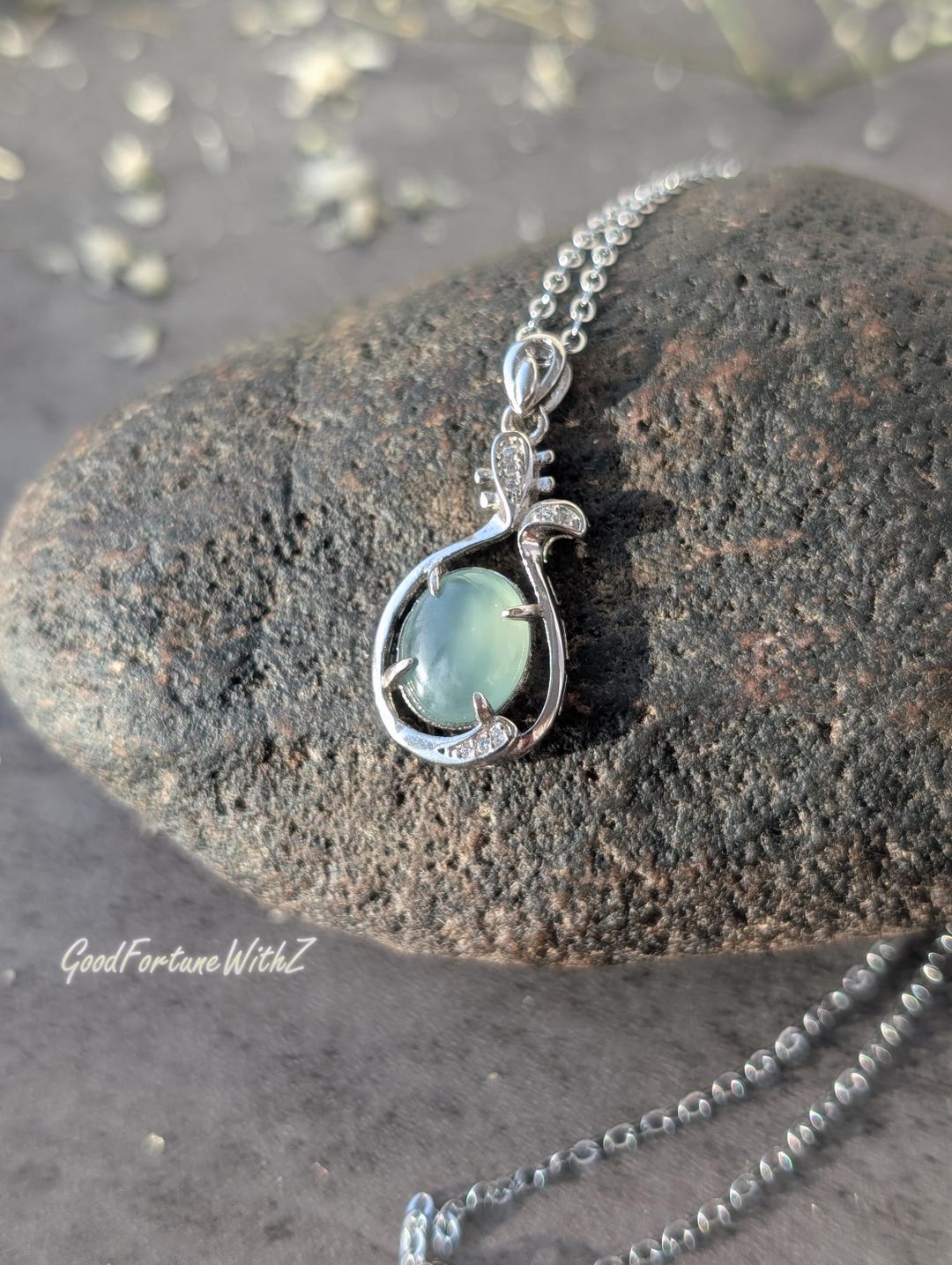 Sterling Silver Pipa Jadeite Pendant Necklace - Celadon Green Burmese ...
