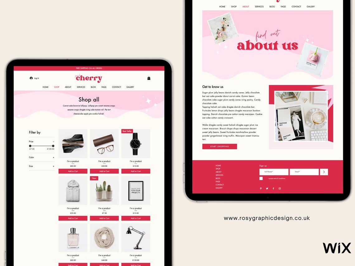 Wix Website Template Themepink Red Retro Website Design - Etsy