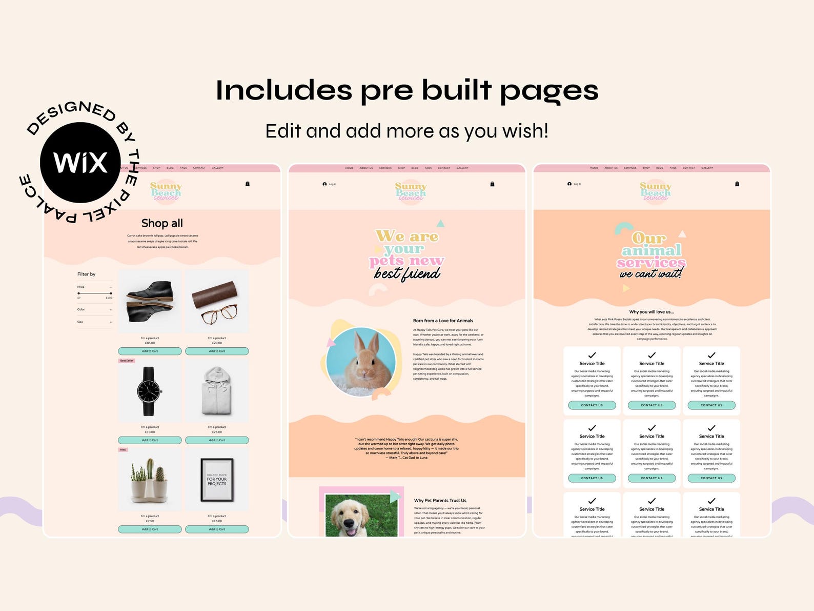 Pet Sitting Wix Website Template: Peach, Yellow, Pink, Blue (canva ...