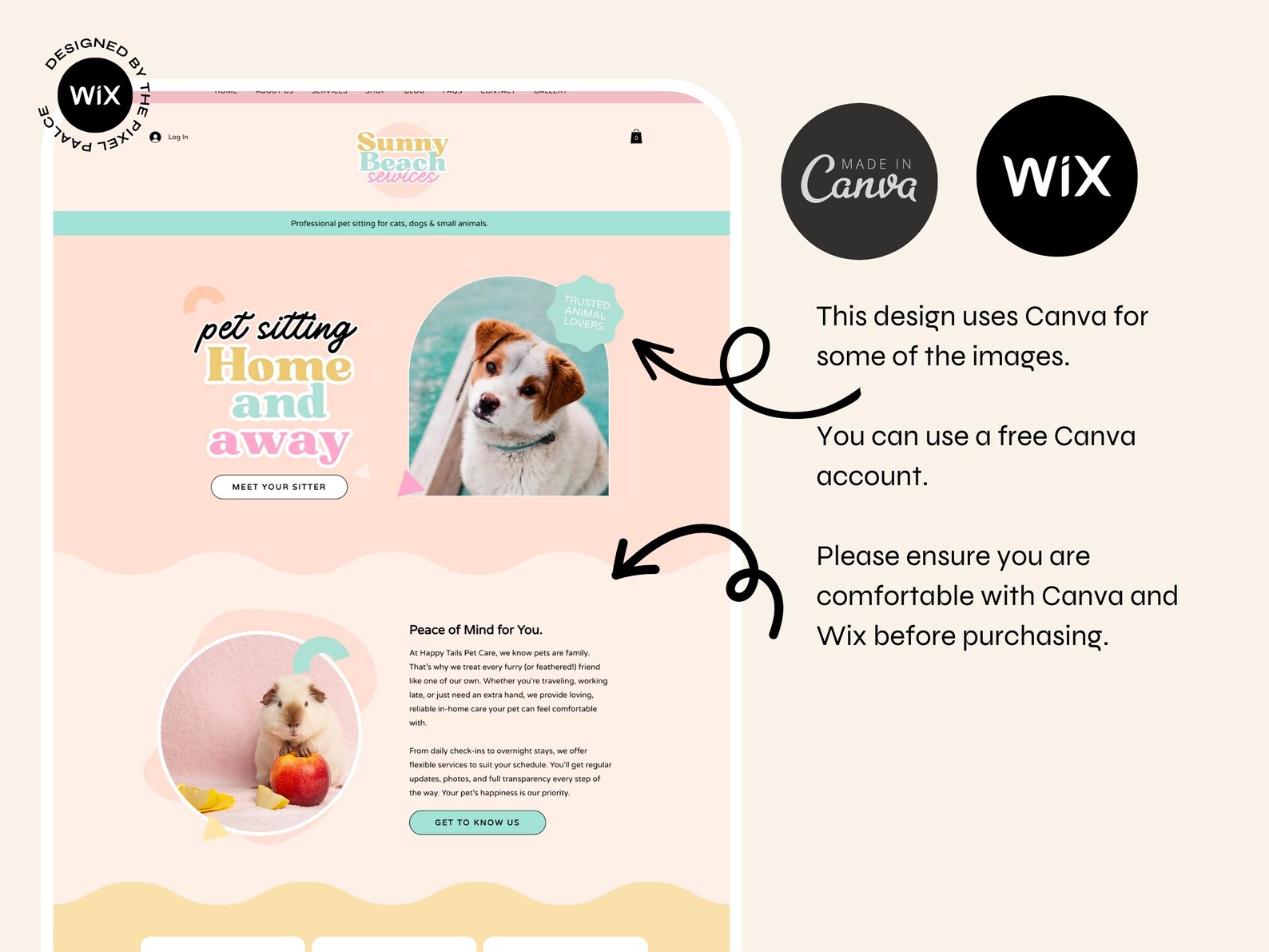 Pet Sitting Wix Website Template: Peach, Yellow, Pink, Blue (canva ...