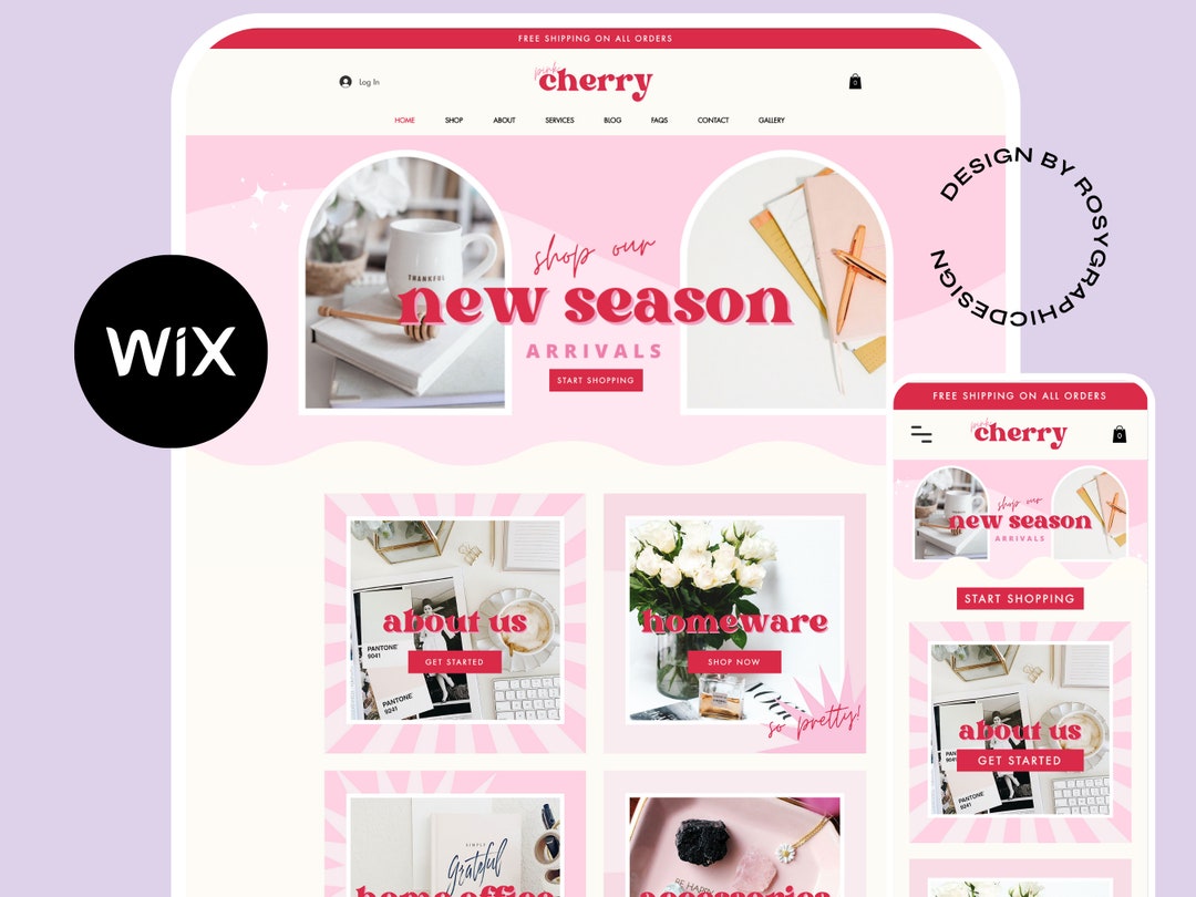 Wix Website Template Theme,pink Red Retro Website Design Including Logo ...