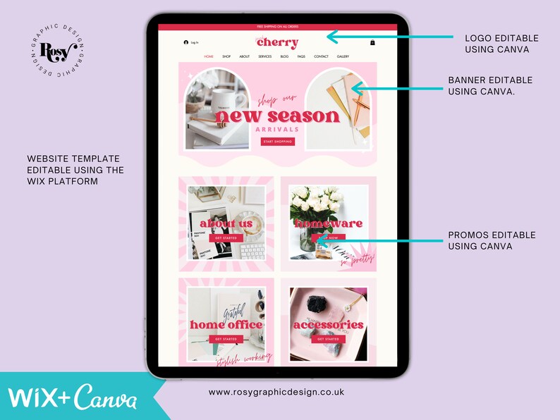 Wix Website Template Themepink Red Retro Website Design - Etsy