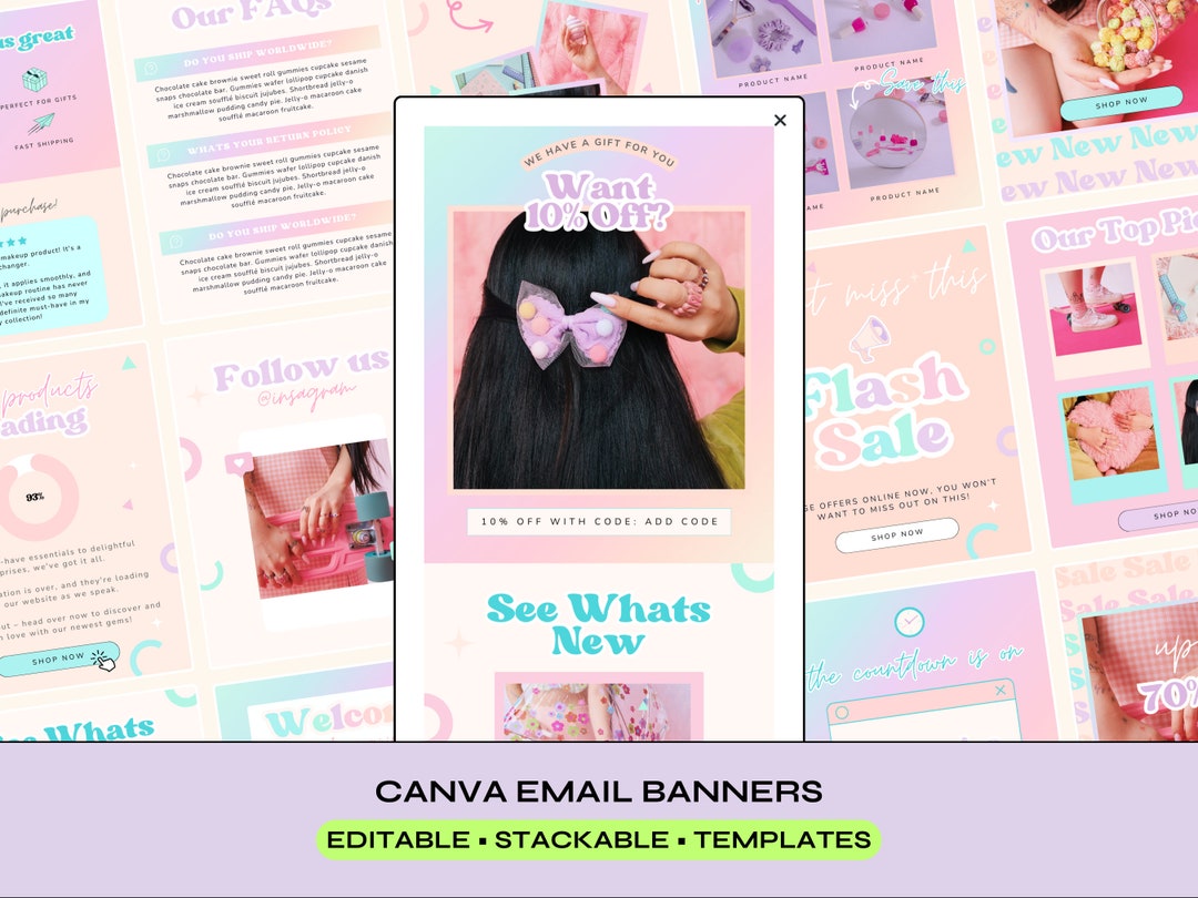 Email Templates, Rainbow Retro Emails, Canva Email Templates, Pink ...
