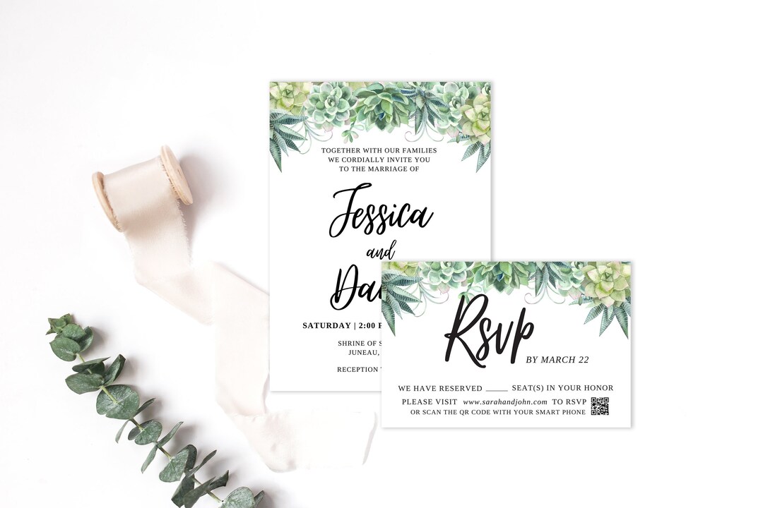 Succulent Wedding Suite Set Invitation Canva Template, Editable ...