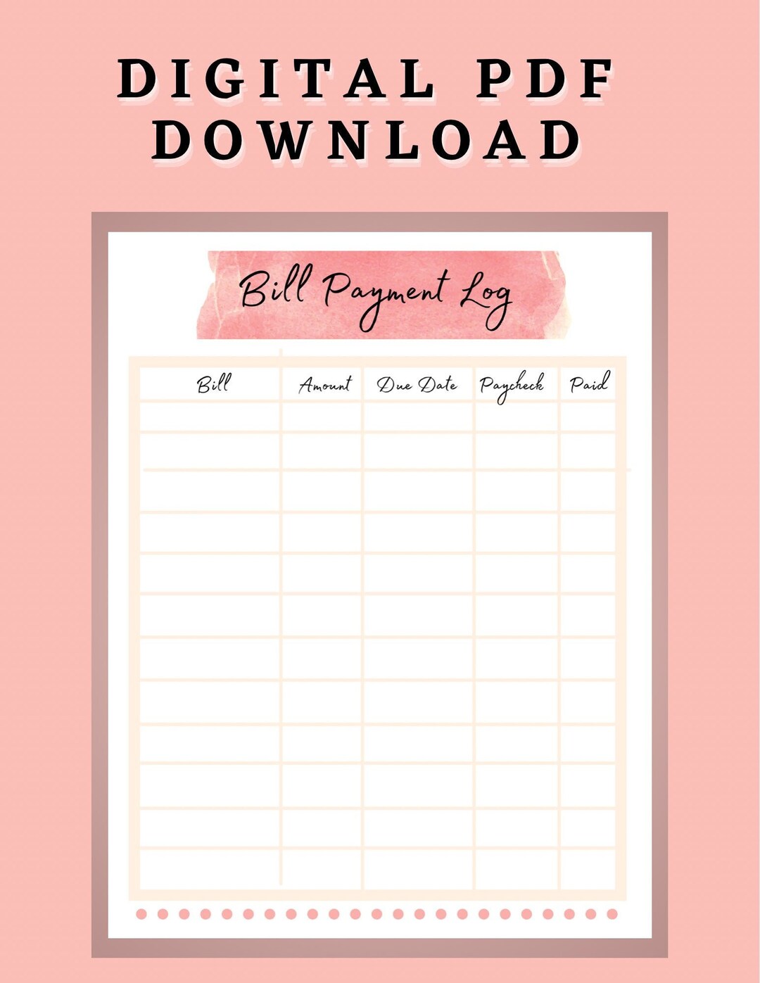 Printable Bill Payment Log - Etsy