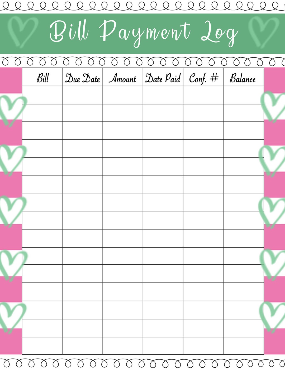 Bill Payment Log - Etsy