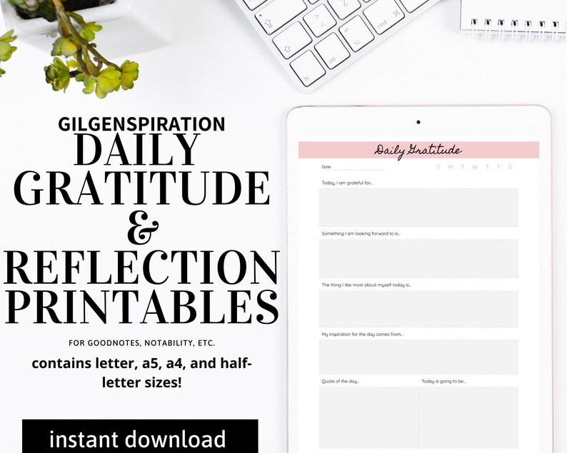 Daily Gratitude and Reflection Printable Letter, A4, A5, Half Letter ...