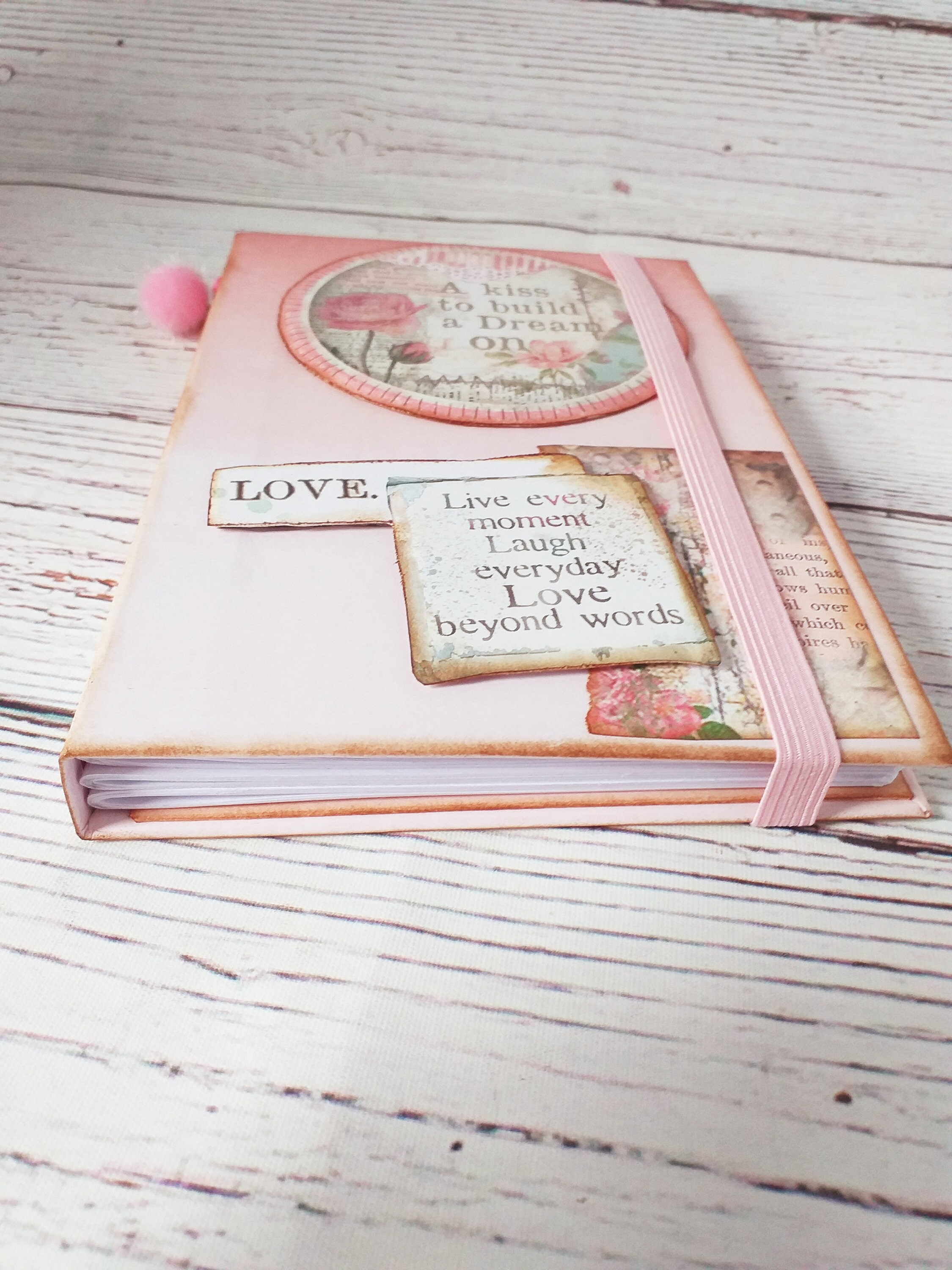 Shabby chic journal pink journal handmade stitched journal | Etsy