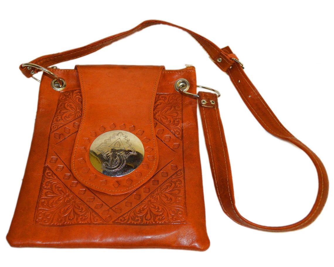 Moroccan Bags and Purses Hand Made Leather Shoulder Bag Orange - Etsy ...