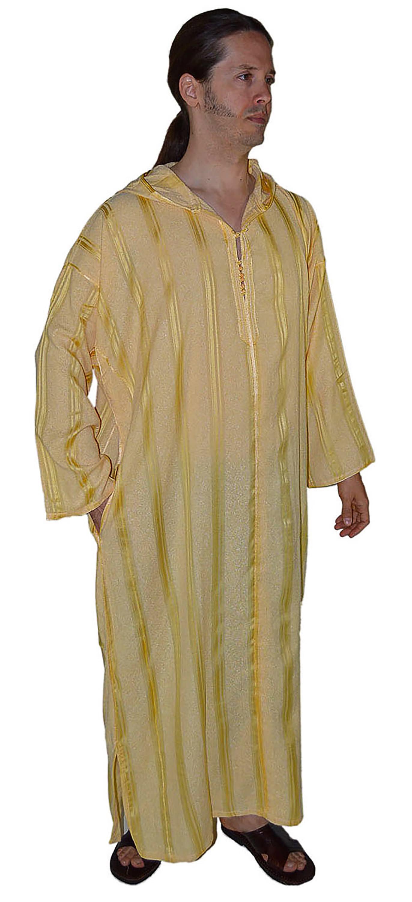 Moroccan Men Djellaba Handmade Hooded Caftan Gold With Matching ...