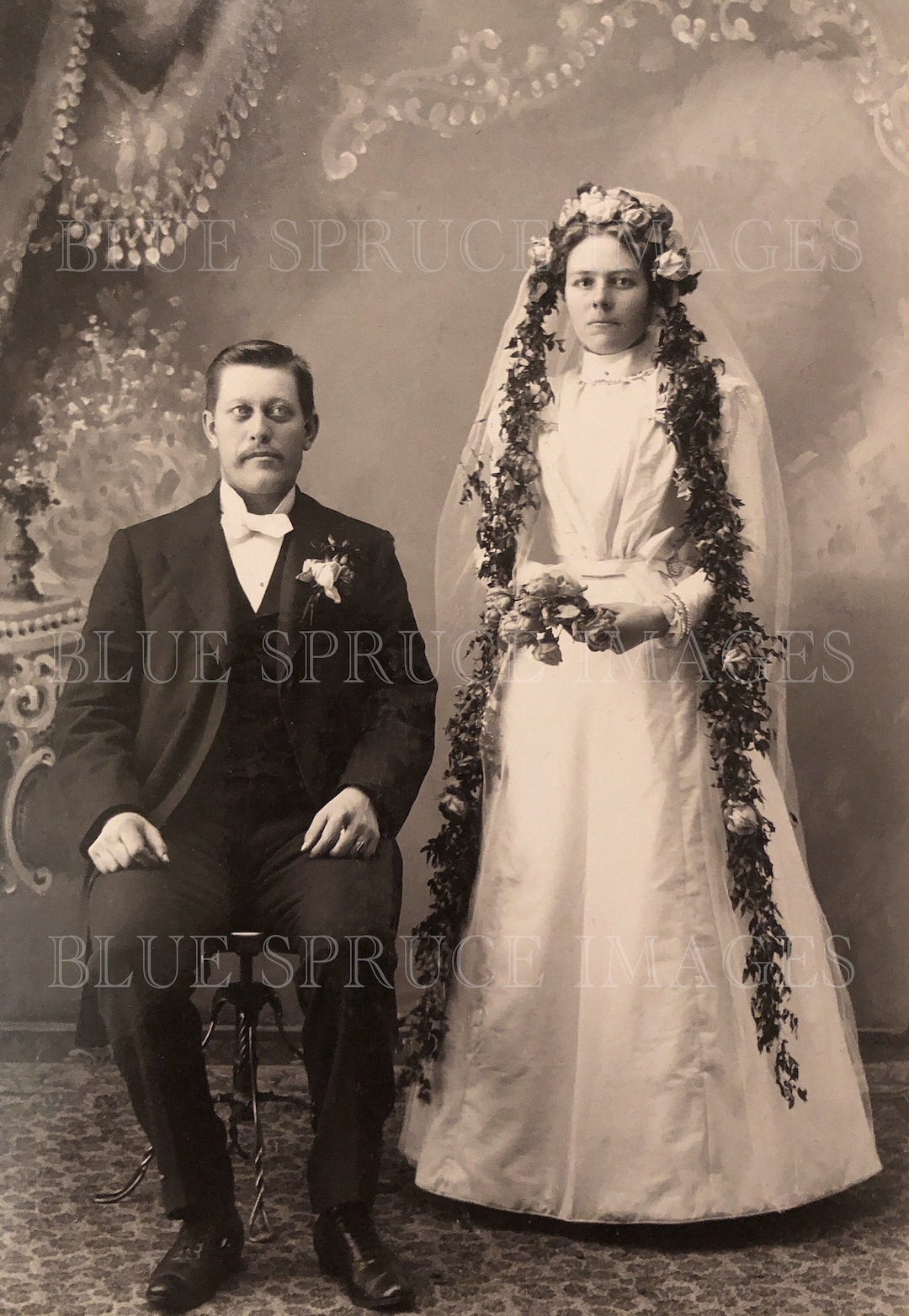 1800s Antique Wedding Photo of Bride & Groom With Garland - DIGITAL ...