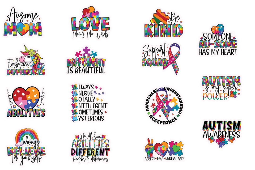 Autism Bundle 15 Pack UV_DTF Stickers Decoration Libbey Cup Wall Decal ...