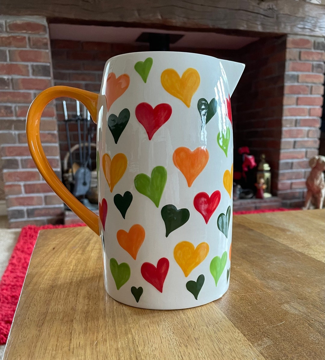 Hand Painted Ceramic Jug: Colorful Heart Design, Large Pottery Vase ...