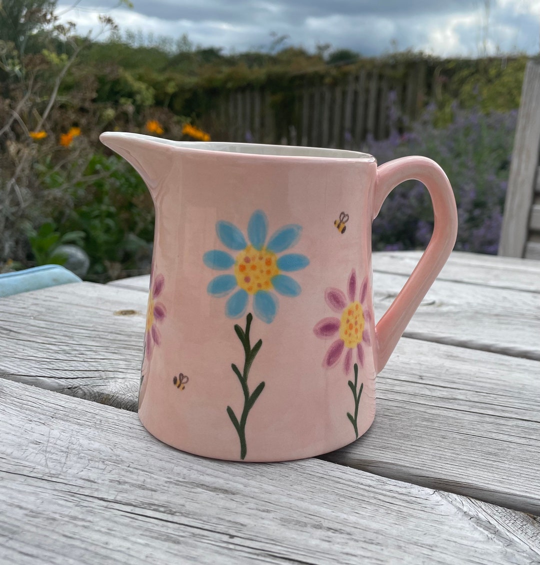 Pink, Purple and Teal Floral Milk Jug, Ceramic Pottery Shop , Hand ...