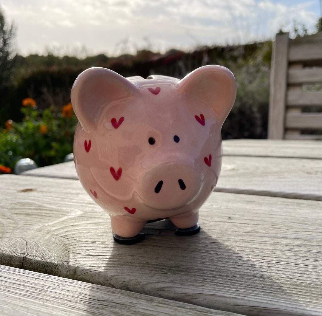 Lightest Pink and Red Sweet Heart Piggy Bank, Ceramic Pottery Shop ...