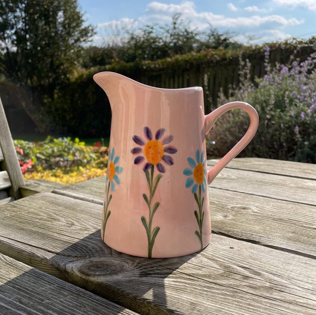 Hand Painted Ceramic Jug: Pink Floral Pottery Vase - Etsy