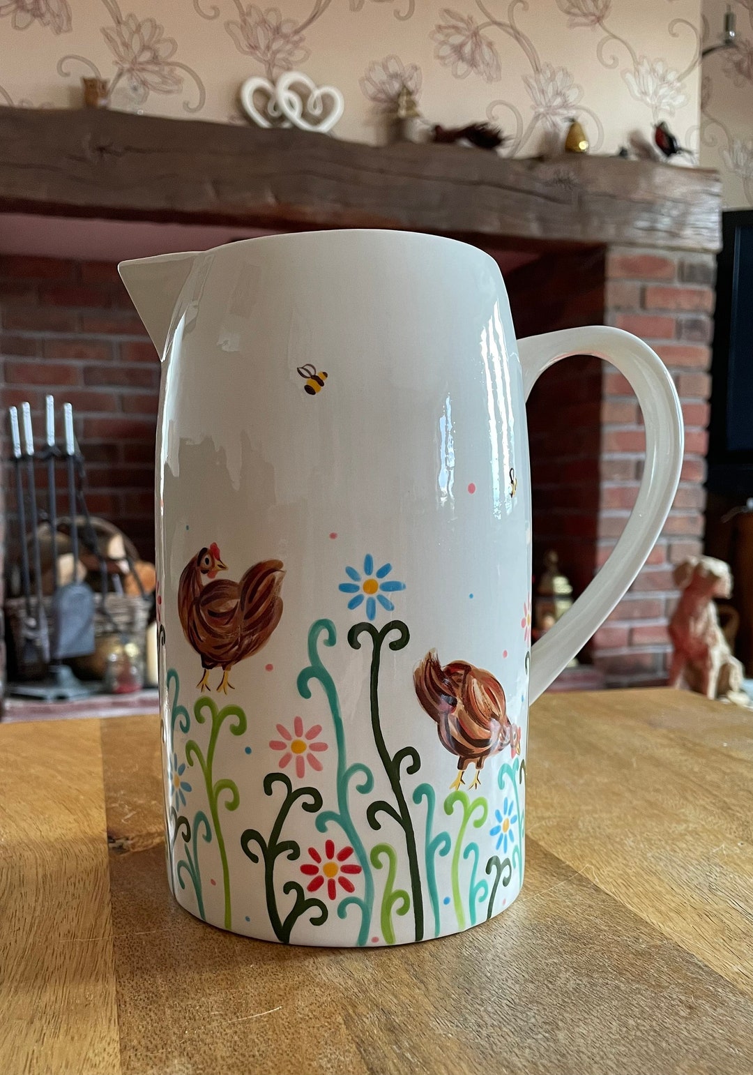 Little Brown Hen, Chicken Design Jug, Pitcher, Vase, Hand Painted, Home ...