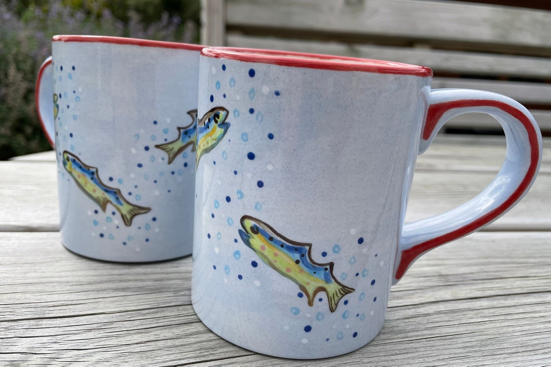 Trout Design Mugs, Fish, Ceramic Pottery Shop, Hand Painted Kitchen ...