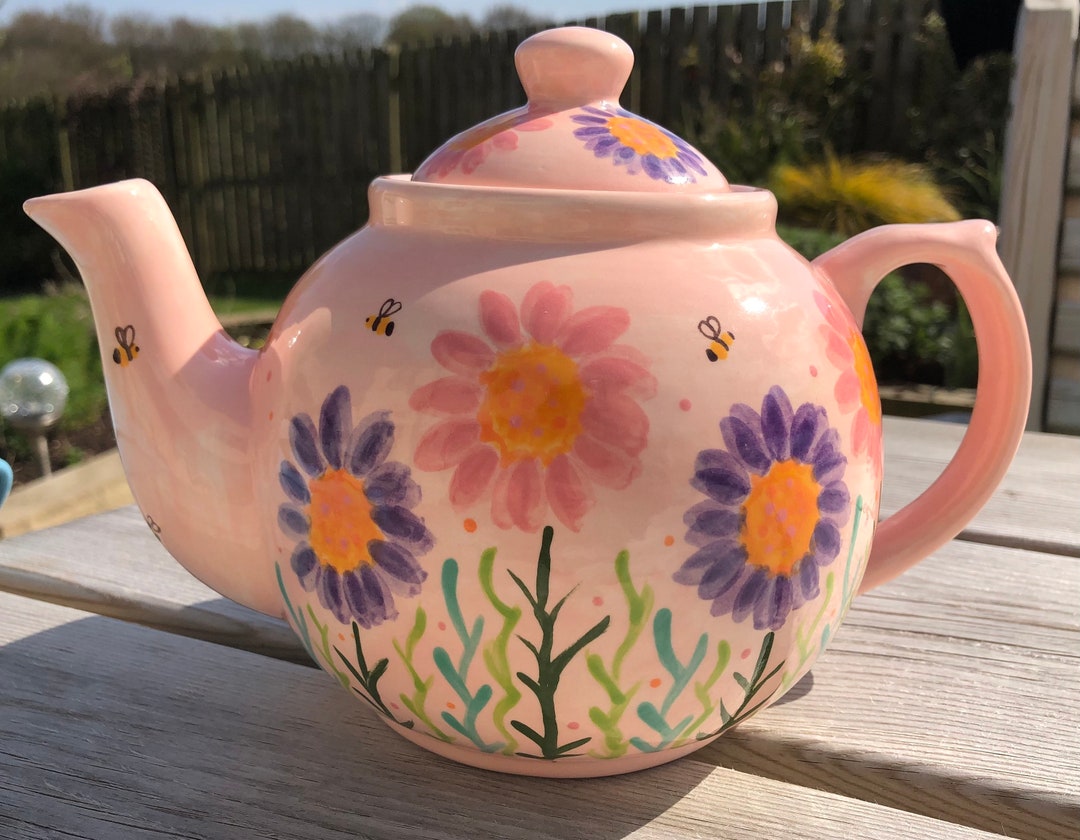 Hand Painted Floral Teapot: Pink Lavender Ceramic Pottery - Etsy