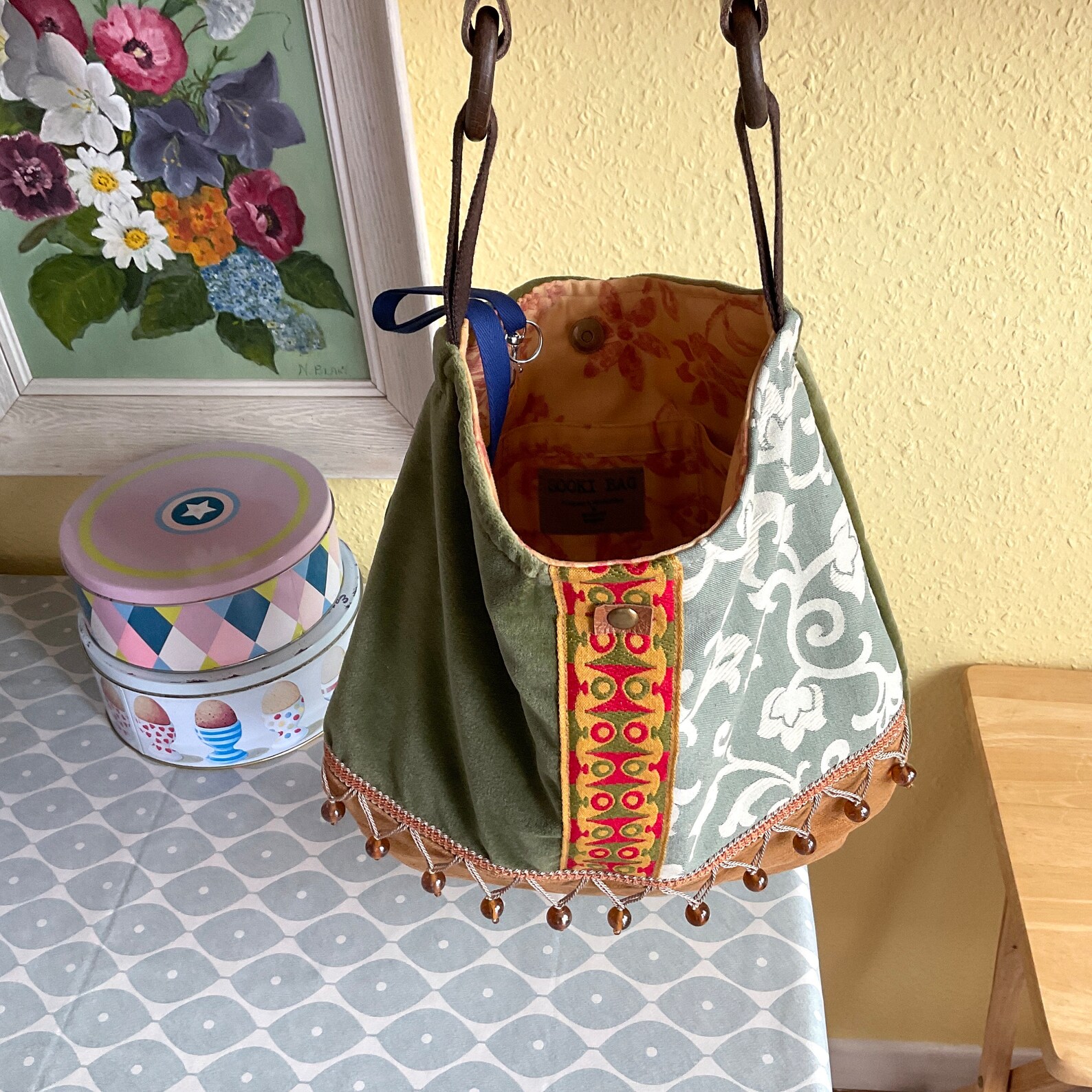 Patchwork Handbag Upholstery Bag Real Leather Strap Purse Statement Purse - Etsy