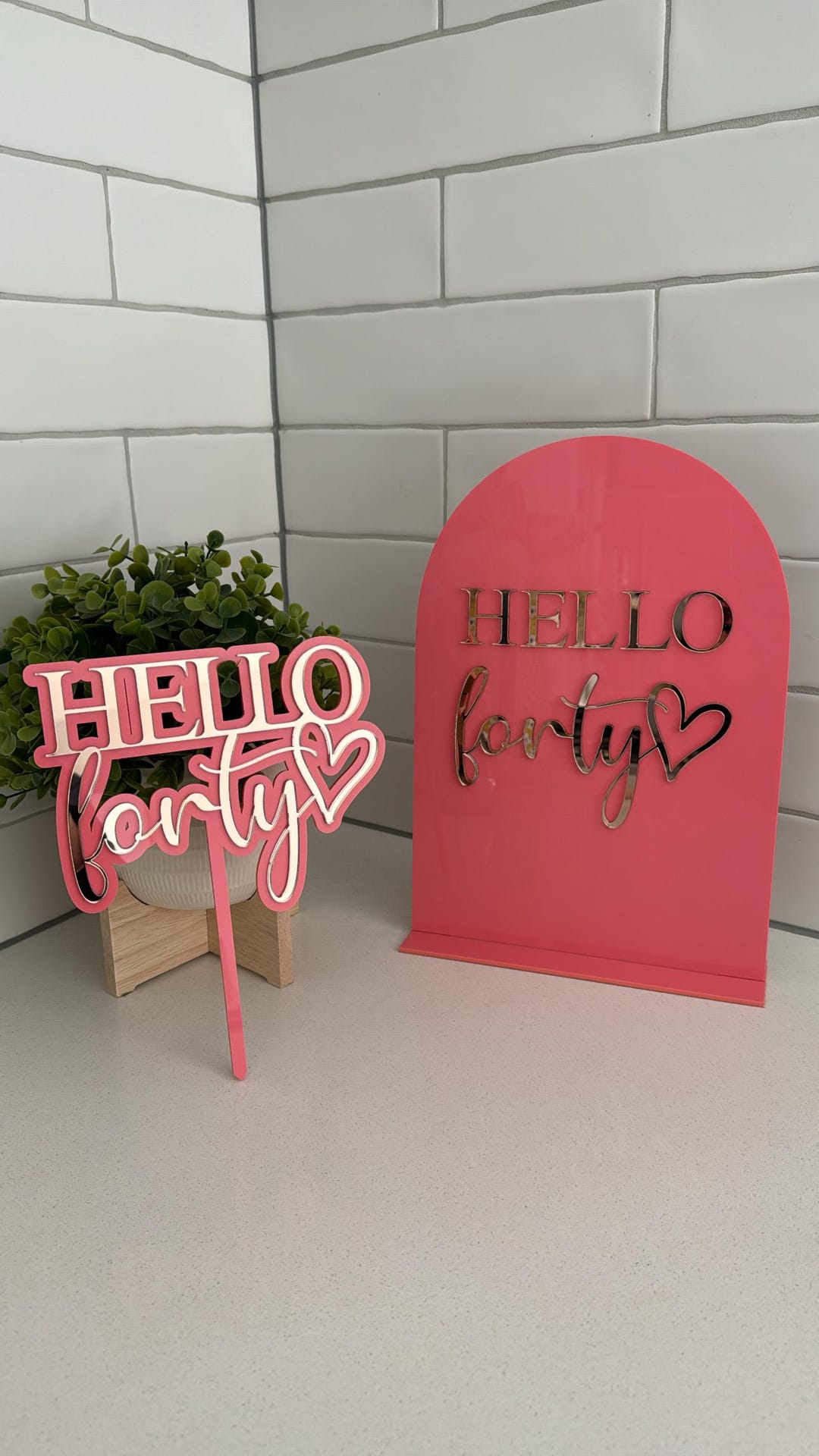 BUNDLE Hello Forty Cake Topper & Birthday Arch Sign, Premium Acrylic ...