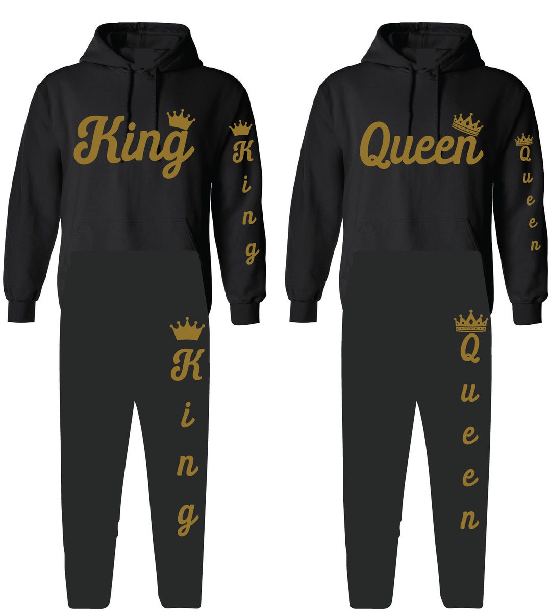 King & Queen Matching Black Outfit for Couple Hoodie and Sweatpants ...