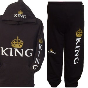 King Sweatsuit Outfit Black Sweatpants and Sweatshirt White and Gold ...