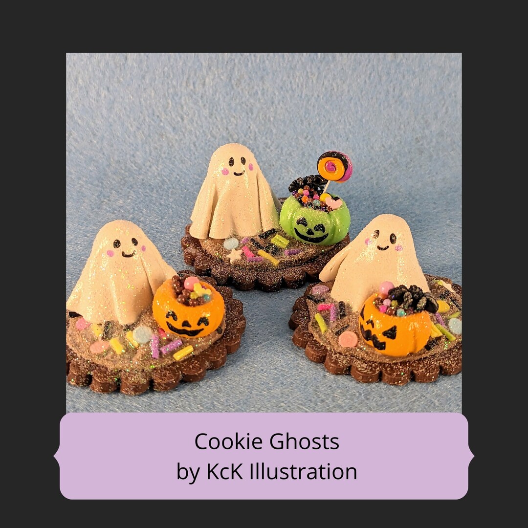 Cookie Ghosts, Halloween Gingerbread Village, Miniature Decor, Handmade Fake Bake Decorations ...