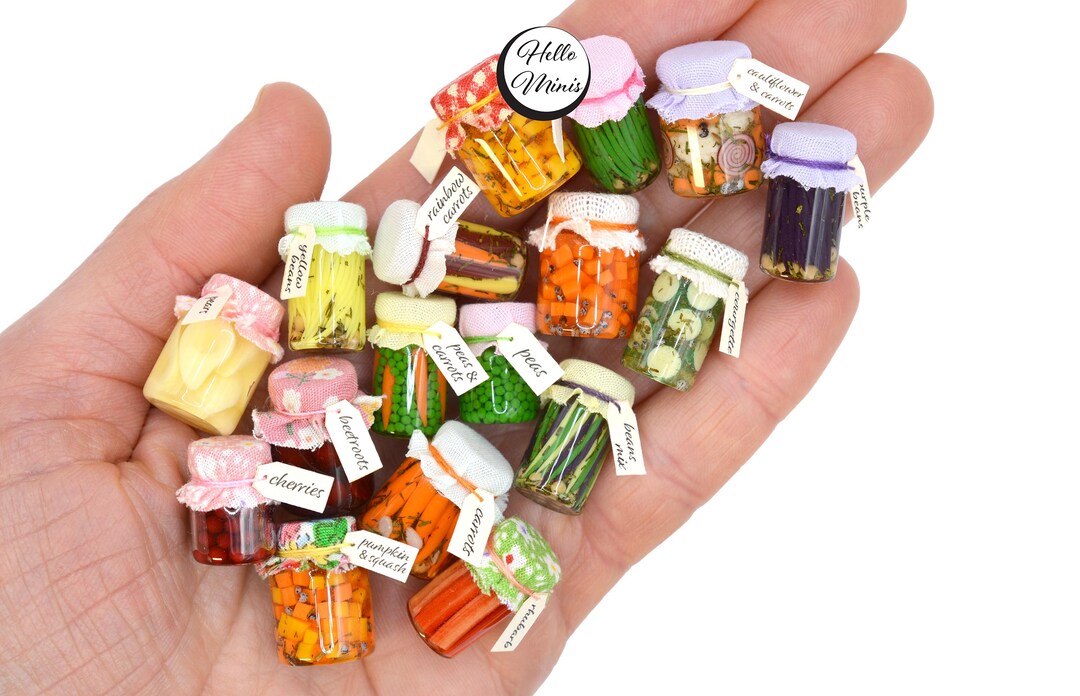 1 X Miniature Pickles Canned Fruit 1:12 Scale Jars Preserves Preserve ...