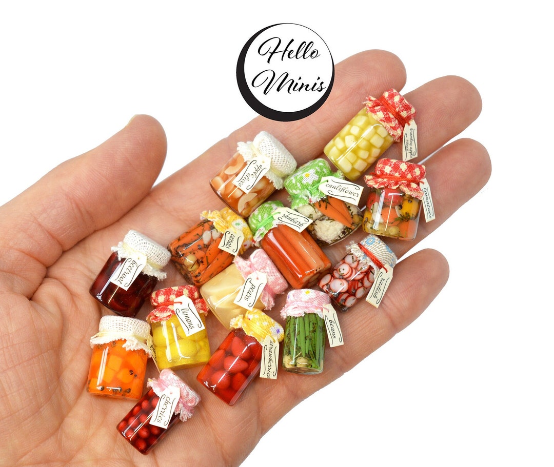 1 X Miniature Pickles Canned Fruit 1:12 Scale Jars Preserves Preserve ...