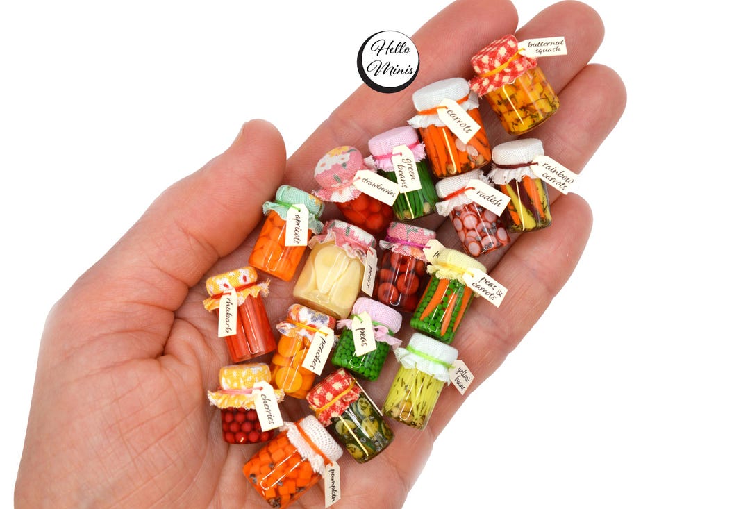 1 X Miniature Pickles Canned Fruit 1:12 Scale Jars Preserves Preserve ...