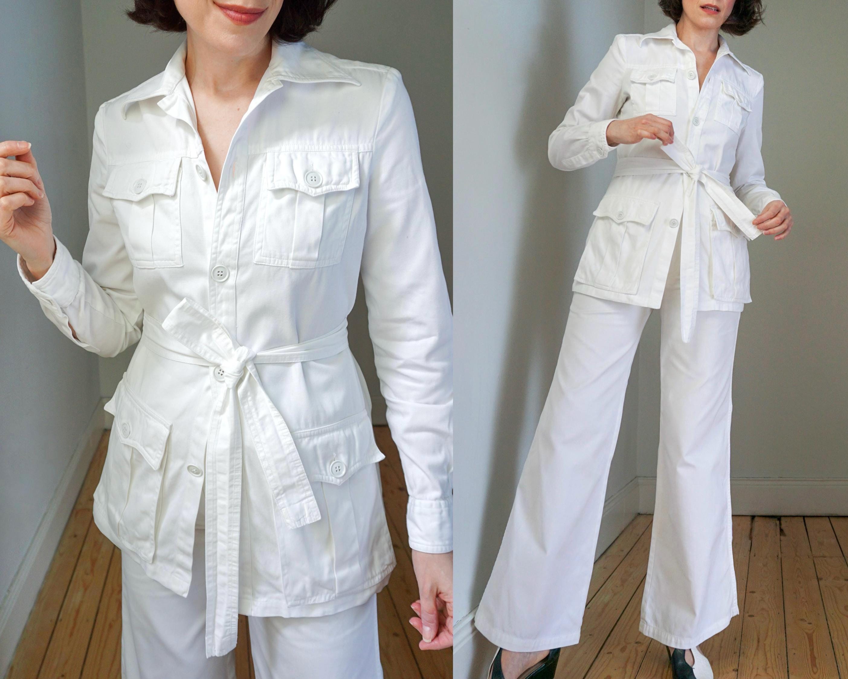 Vintage 70s White Safari Suit Set Cotton Utility Jacket & Wide Leg ...