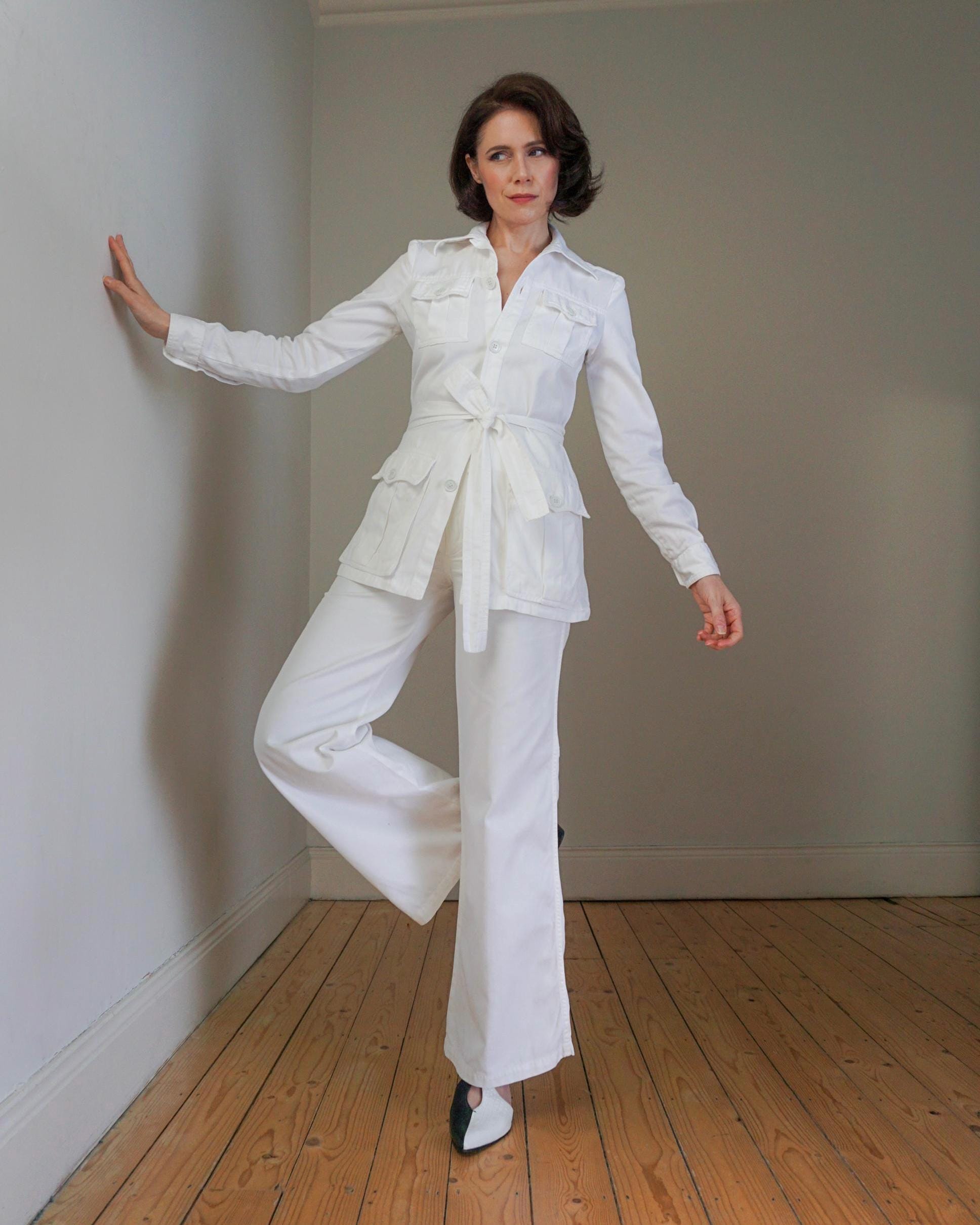 Vintage 70s White Safari Suit Set Cotton Utility Jacket & Wide Leg ...