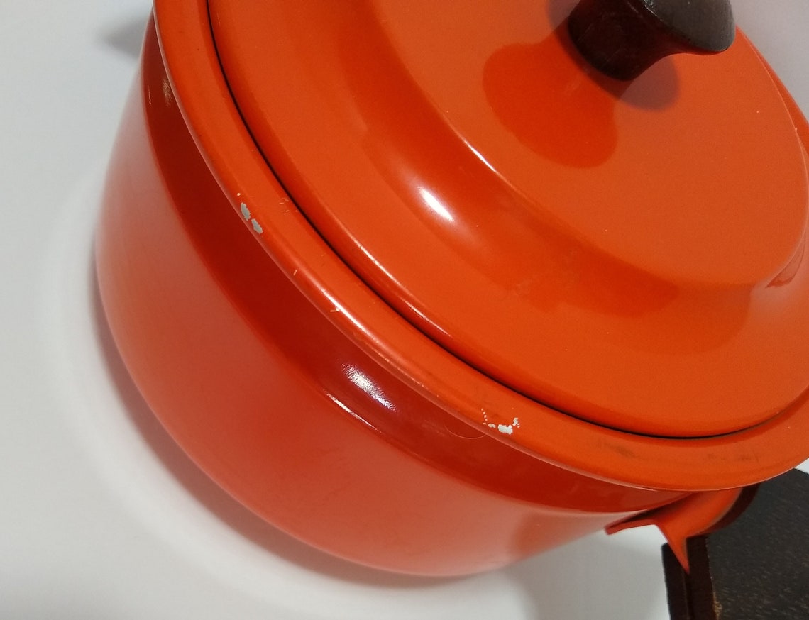Small Retro Enamelware Blaze Orange Casserole Pan - Etsy