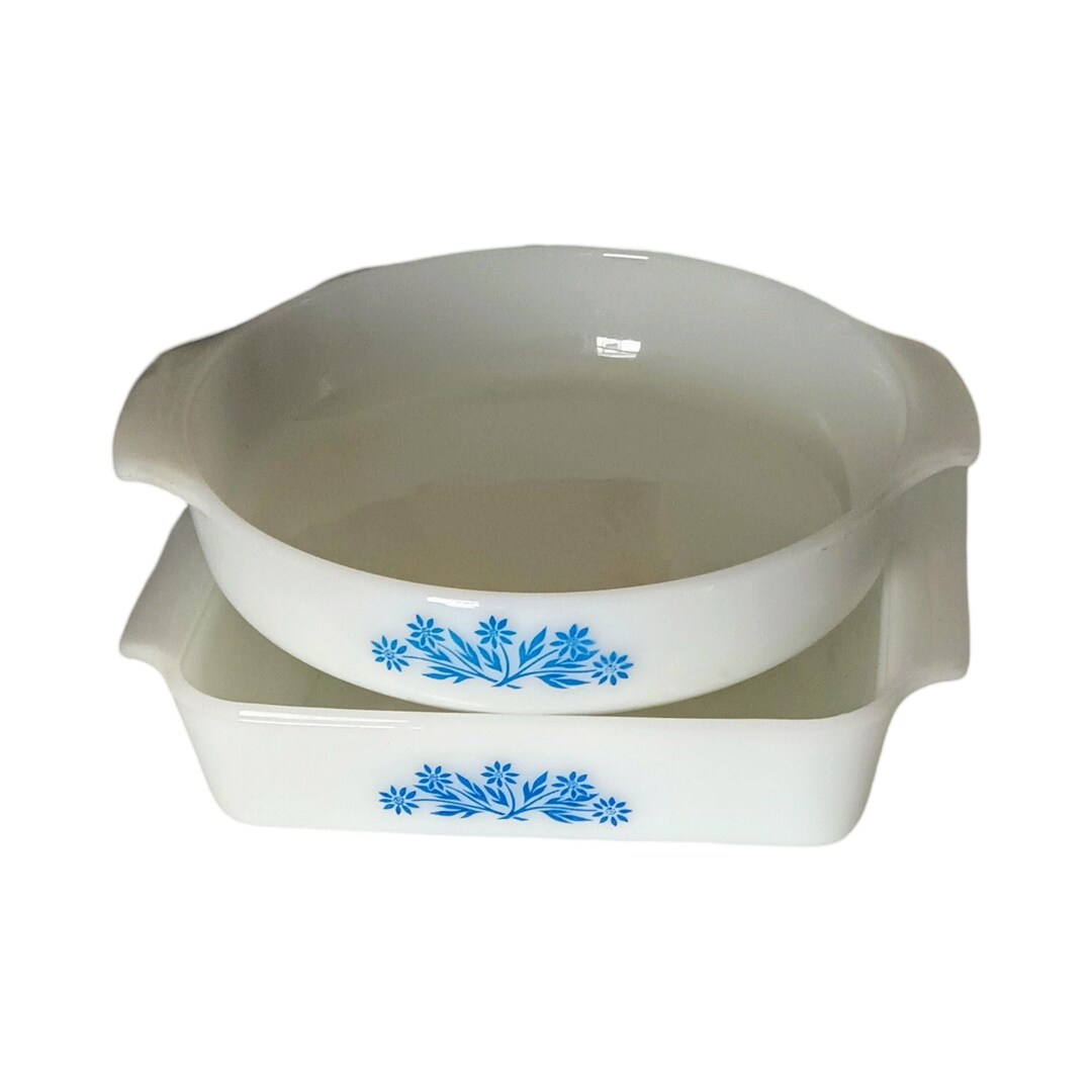 1960's Fire King 'blue Flower' Baking Dishes! - Etsy